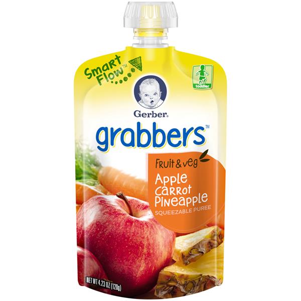 Gerber Graduates Grabbers Apple Carrot & Pineapple Squeezable Fruit ...