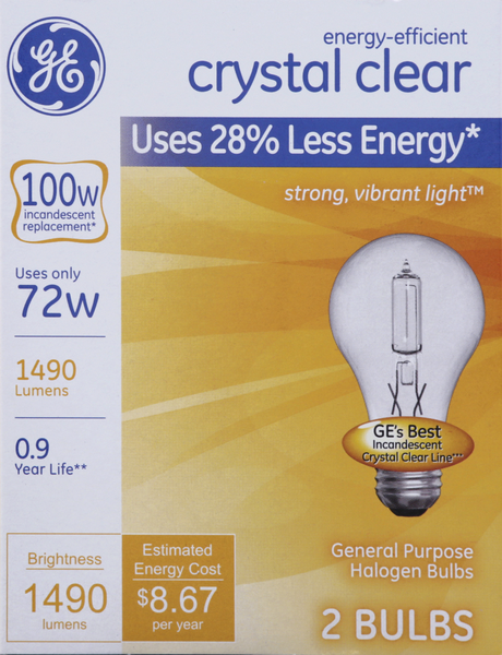 GE Energy Efficient Crystal Clear 72 Watt General Purpose Halogen Bulbs ...