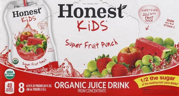 Honest Kids Organic Juice Drink Pouches Super Fruit Punch 8-6.75 fl oz ...