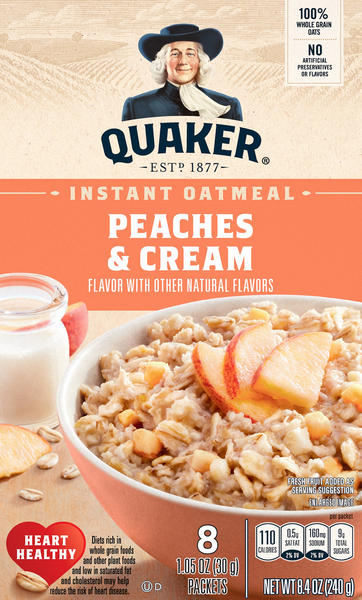 Quaker Instant Oatmeal Peaches & Cream Instant Oats Hot Cereal 8 Count ...