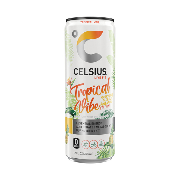 CELSIUS Sparkling Tropical Vibe, Functional Energy Drink 12 Fl Oz ...