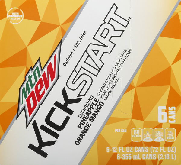 Mtn Dew KickStart Flavored Sparkling Juice Beverage Pineapple Orange ...