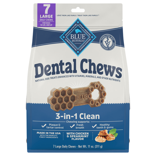 Blue Buffalo Dental Chews Large Natural Dog Treats, Chicken & Spearmint ...