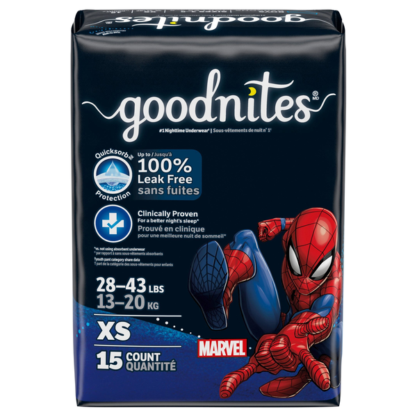 Goodnites Underwear, Nighttime, Marvel Spider-Man, XS, Boys | Hy-Vee ...