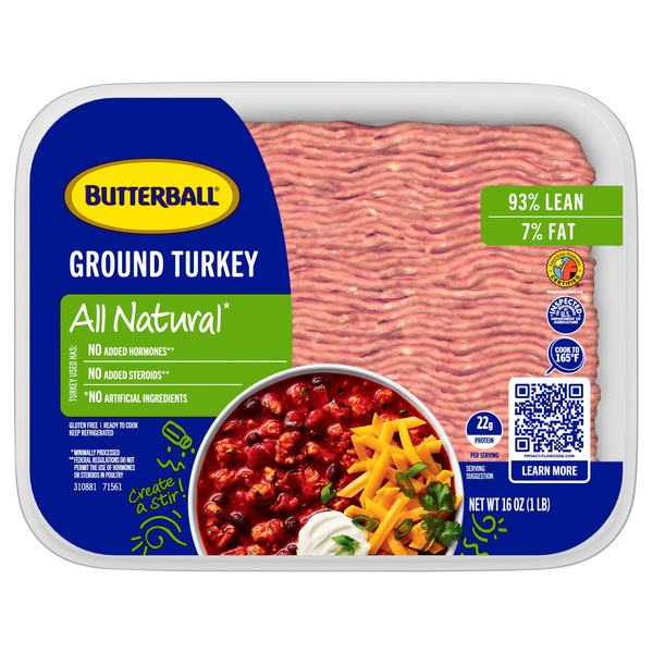 Butterball All Natural Ground Turkey, 93%L 7%F | Hy-Vee Aisles Online ...