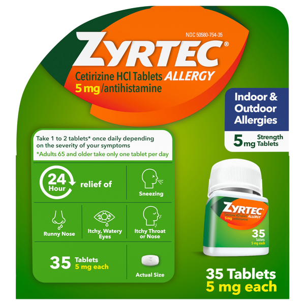 Zyrtec Allergy Tablets, 5 mg, 35 Count | Hy-Vee Aisles Online Grocery ...
