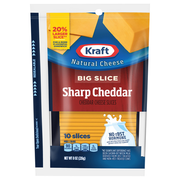Kraft Big Slice Sharp Cheddar Natural Cheese Slices, 10 Slices | Hy-Vee ...